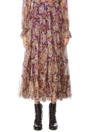 Zimmermann Kadın Mor Bej Karışık Desenli İpek Etek US