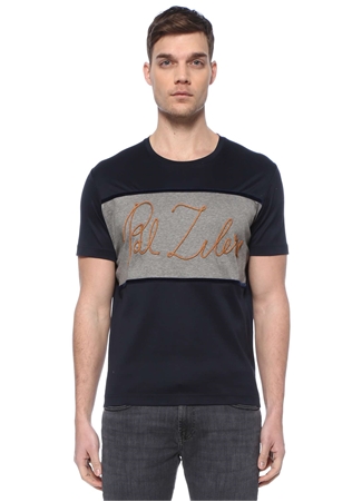Pal Zileri Erkek Lacivert Bisiklet Yaka Logolu T-shirt L EU