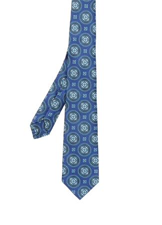 Kiton Erkek Mavi Geometrik Desenli İpek Kravat EU Kiton Erkek Mavi Geometrik Desenli İpek Kravat EU