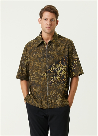 Givenchy Erkek Haki Leopar Desenli Logolu Gömlek 40 IT Givenchy Erkek Haki Leopar Desenli Logolu Gömlek 40 IT