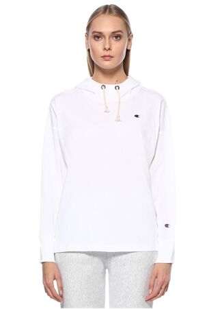 Champion Kadın Beyaz Kapüşonlu Düşük Kol Sweatshirt XS EU