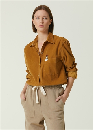 Beymen Club Kadın Sarı Arma Detaylı Oversize Kadife Gömlek S Beymen Club Kadın Sarı Arma Detaylı Oversize Kadife Gömlek S