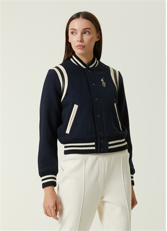 Polo Ralph Lauren Kadın Lacivert Beyaz Yün Bomber Ceket S Eu Polo Ralph Lauren Kadın Lacivert Beyaz Yün Bomber Ceket S Eu