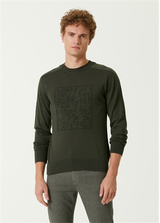 Beymen Club Erkek Haki Logo Jakarlı Yün Kazak XS