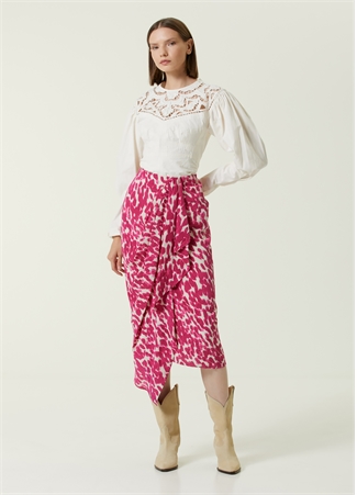 Isabel Marant Kadın Şeftali Desenli Drapeli Midi İpek Etek Pembe 34 FR Isabel Marant Kadın Şeftali Desenli Drapeli Midi İpek Etek Pembe 34 FR