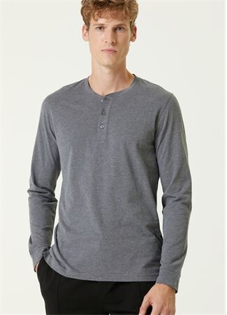 Beymen Collection Erkek Henley Gri Uzun Kol T-shirt S EU