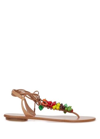 Aquazzura Kadın Tutti Frutti Meyveli Bant Detaylı Sandalet 37.5 EU