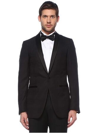 Pal Zileri Erkek Siyah Desenli Şal Yaka Yün Ceket 48 IT