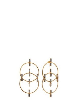 Glowing Diaries Kadın Çift Daire Formlu Bagetli Altın Rengi Kaplama Küpe EU