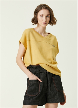 Brunello Cucinelli Kadın Sarı V Yaka Kısa Kol Kaşmir Triko Xs Eu Brunello Cucinelli Kadın Sarı V Yaka Kısa Kol Kaşmir Triko Xs Eu