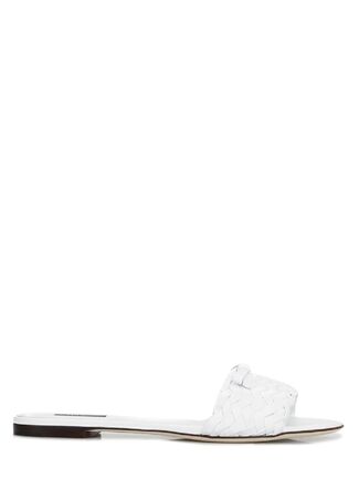 Dolce&Gabbana Kadın Beyaz Örgü Doku Detaylı Deri Terlik 36 EU