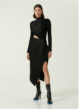 Off-White Kadın Siyah Asimetrik Midi Triko Elbise 38 IT Off-White Kadın Siyah Asimetrik Midi Triko Elbise 38 IT