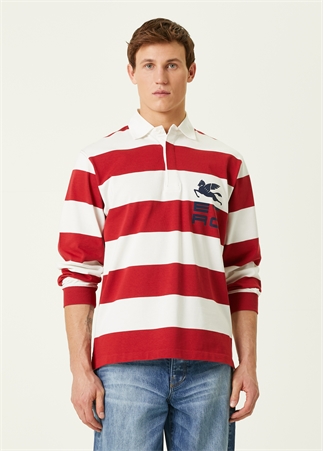 Etro Erkek Kırmızı Beyaz Polo Yaka Şeritli Sweatshirt S EU Etro Erkek Kırmızı Beyaz Polo Yaka Şeritli Sweatshirt S EU