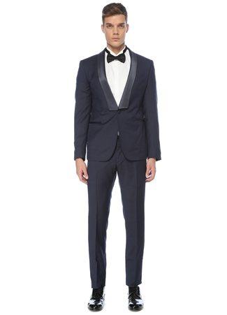 Palzileri Lab Erkek Lacivert Şal Yaka Desenli Yün Takım Elbise 46 IT