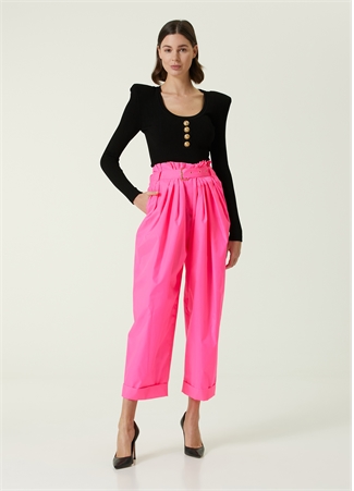 Balmain Kadın Neon Pembe Kemerli Pili Detaylı Pantolon 36 FR Balmain Kadın Neon Pembe Kemerli Pili Detaylı Pantolon 36 FR