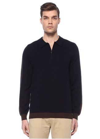 Palzileri Lab Erkek Lacivert Polo Yaka Şeritli Uzun Kol T-shirt 50 IT