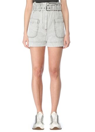 Brunello Cucinelli Kadın Gri Yüksek Bel Kemerli Jean Şort 38 IT
