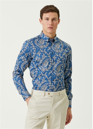 Etro Erkek Mavi Etnik Desenli Gömlek 42 IT