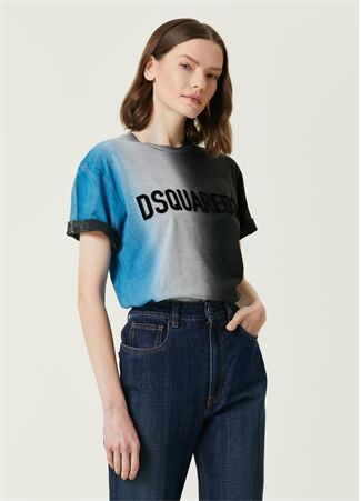 Dsquared2 Kadın Siyah Gri Degradeli Logolu T-shirt XS EU