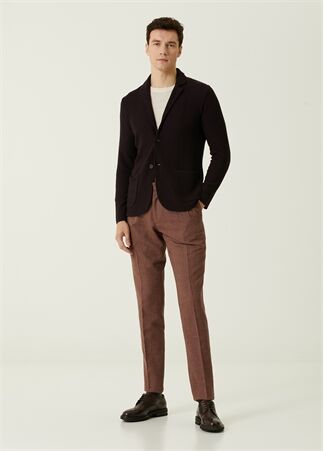 Lardini Erkek Bordo Dokulu Çift Pilili Yün Pantolon 52 IT