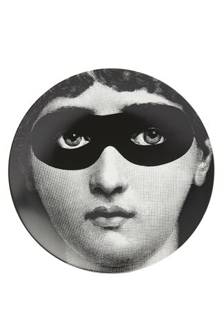 Fornasetti No 22 Yüz Baskılı Porselen Dekoratif Tabak Siyah