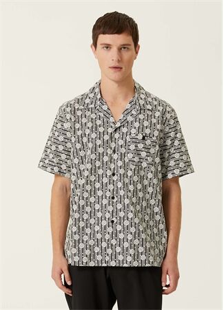 Dolce&Gabbana Erkek Siyah Beyaz Desenli Kısa Kollu Gömlek 42 IT