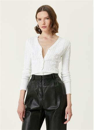 Marine Serre Kadın Beyaz V Yaka Triko Hırka Xs Eu