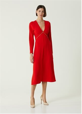 Victoria Beckham Kadın Kırmızı Sırt Detaylı Midi Elbise 8 US