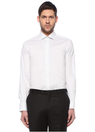 Pal Zileri Erkek Beyaz İngiliz Yaka Çizgili Gömlek 38 IT