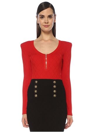 Balmain Kadın Kırmızı U Yaka Çıtçıtlı Body 40 FR