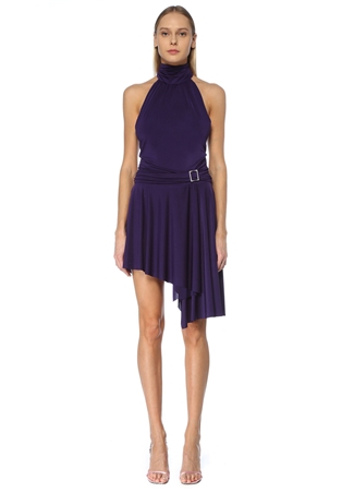 Cup of Stars Kadın Frost Mor Halter Yaka Mini Kokteyl Elbise 36 EU