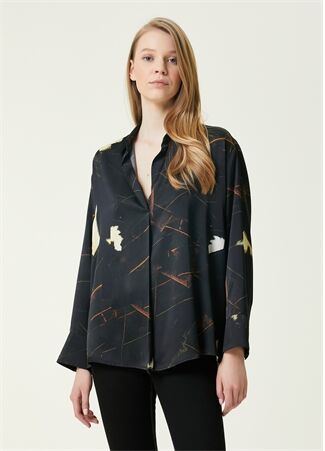 Beymen Club Kadın Kahverengi Gömlek Yaka Desenli Bluz L Eu