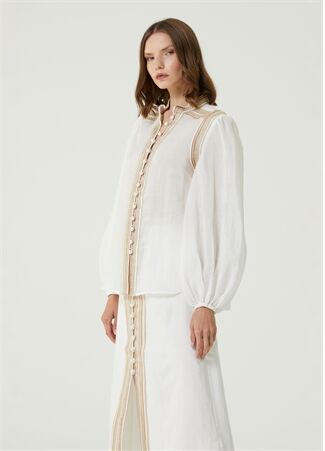Zimmermann Kadın Cassia Ekru Dik Yaka Nakışlı Bluz Bej US
