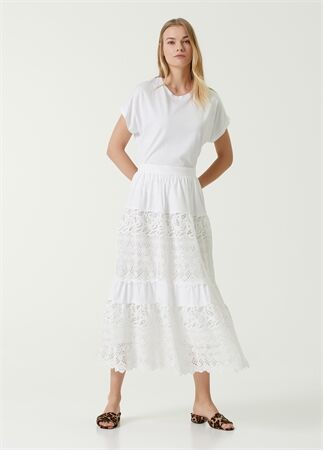 Beymen Collection Kadın Beyaz Güpür Detaylı Midi Etek 34