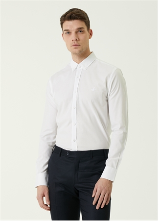Beymen Club Erkek Slim Fit Beyaz Düğmeli Yaka Reflektifli Gömlek XS Beymen Club Erkek Slim Fit Beyaz Düğmeli Yaka Reflektifli Gömlek XS