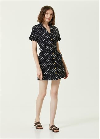 Faraway Kadın Siyah Çiçekli Beli Kemerli Mini Elbise 34 EU