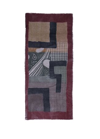 Etro Erkek Bordo Patchwork Desenli Yün Atkı EU