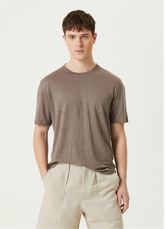 Zegna Erkek Kahverengi Keten Basic T-shirt 48 It Zegna Erkek Kahverengi Keten Basic T-shirt 48 It