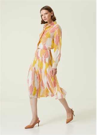 Emilio Pucci Kadın Pembe Desenli Pilili Midi İpek Etek 44 IT