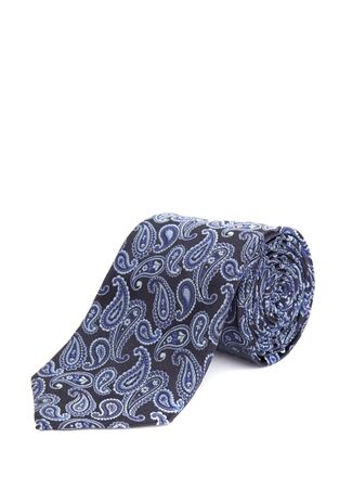 Beymen Collection Erkek Lacivert Şal Desenli İpek Kravat Mavi EU IT