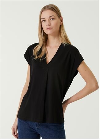 Beymen Collection Kadın Siyah V Yaka Kolsuz T-shirt XL