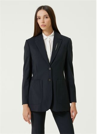 Brunello Cucinelli Kadın Lacivert Kelebek Yaka Yün Ceket 36 IT Brunello Cucinelli Kadın Lacivert Kelebek Yaka Yün Ceket 36 IT