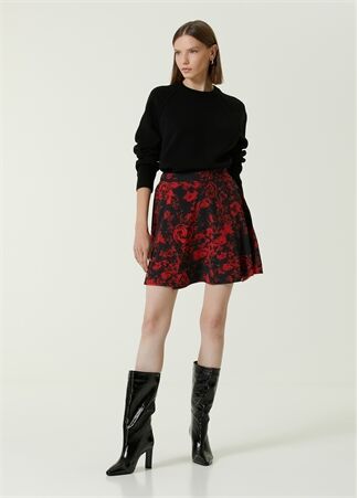 Academia Kadın Kırmızı Siyah Çiçekli Mini İpek Etek 34 Academia Kadın Kırmızı Siyah Çiçekli Mini İpek Etek 34