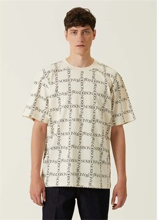 Jw Anderson Erkek Krem Logo Desenli T-shirt Bej S EU