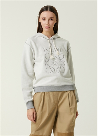 Loewe Kadın Gri Kapüşonlu Logo Jakarlı Sweatshirt XS EU Loewe Kadın Gri Kapüşonlu Logo Jakarlı Sweatshirt XS EU