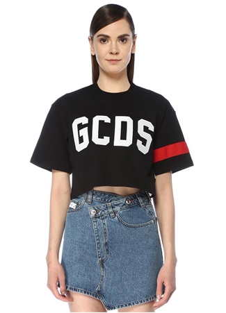 Gcds Kadın Siyah Logolu Crop T-shirt S Eu