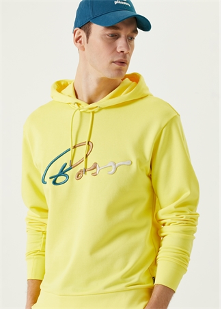 Boss Erkek Oversized Fit Sarı Kapüşonlu Logolu Sweatshirt S EU Boss Erkek Oversized Fit Sarı Kapüşonlu Logolu Sweatshirt S EU