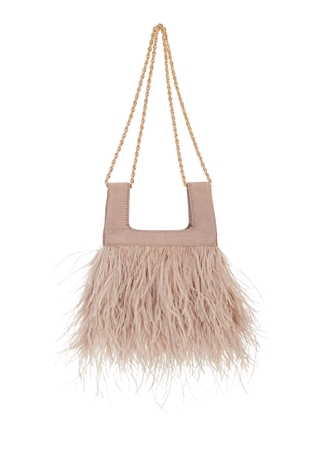 Jimba Kadın Chloe Altın Rengi Tüy Detaylı İpek Abiye Çanta Pembe Eu