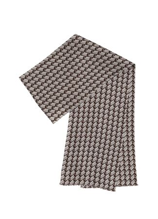 Pal Zileri Erkek Kahverengi Geometrik Desenli İpek Atkı EU