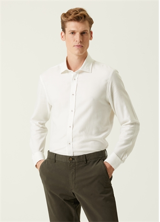 Beymen Collection Erkek Custom Fit Beyaz Açık Yaka Gömlek 38 IT Beymen Collection Erkek Custom Fit Beyaz Açık Yaka Gömlek 38 IT